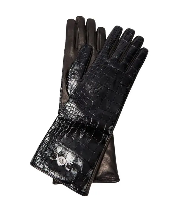Versace Croc-effect Leather Gloves
