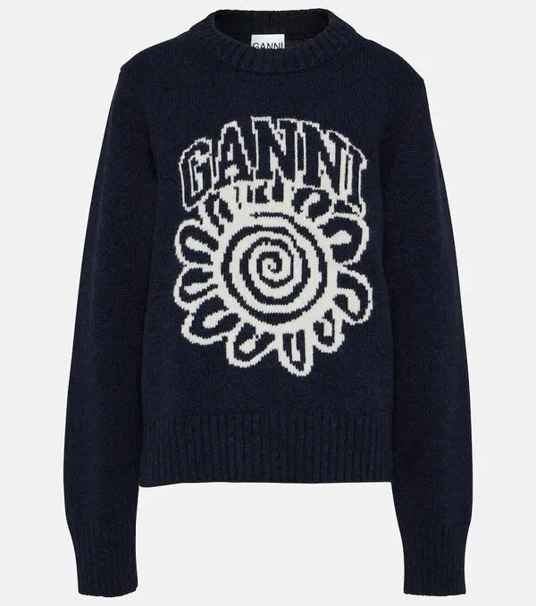 GANNI Logo Wool-blend Sweater
