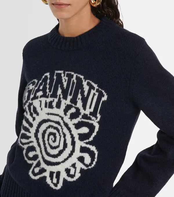 GANNI Logo Wool-blend Sweater