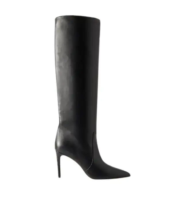 Paris Texas Stiletto Leather Knee High Boots - Black