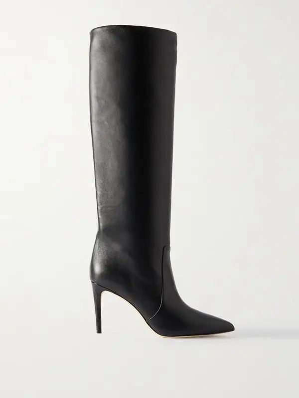 Paris Texas Stiletto Leather Knee High Boots - Black