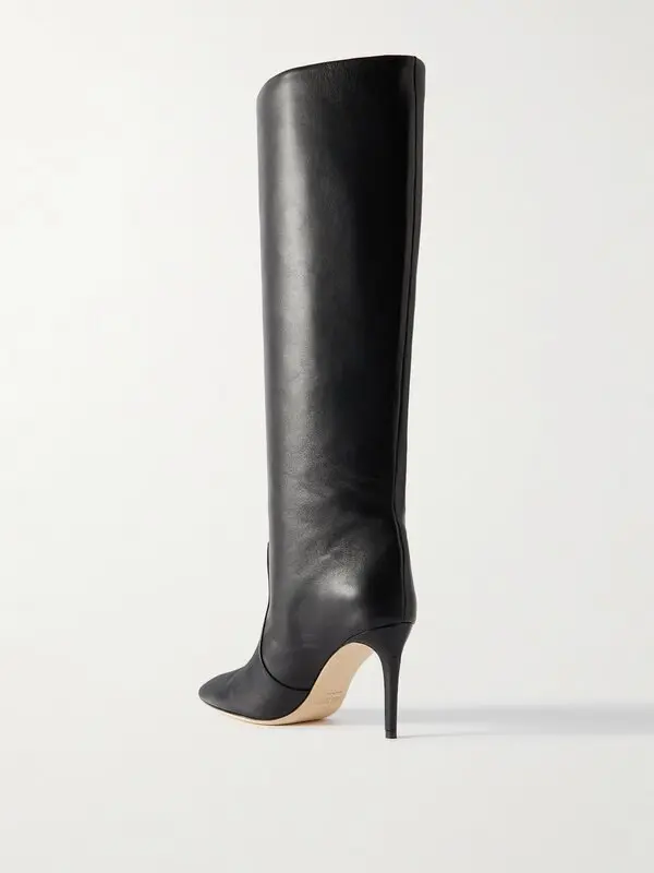 Paris Texas Stiletto Leather Knee High Boots - Black