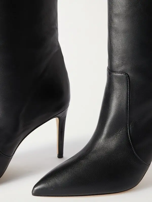 Paris Texas Stiletto Leather Knee High Boots - Black