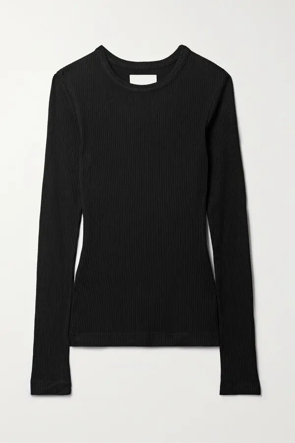 Citizens Of Humanity Net Sustain Bina Ribbed Lyocell-blend Top - Black