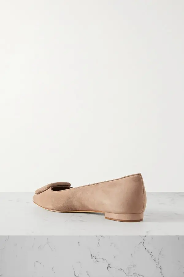 Manolo Blahnik Maysale Suede Flats - Brown