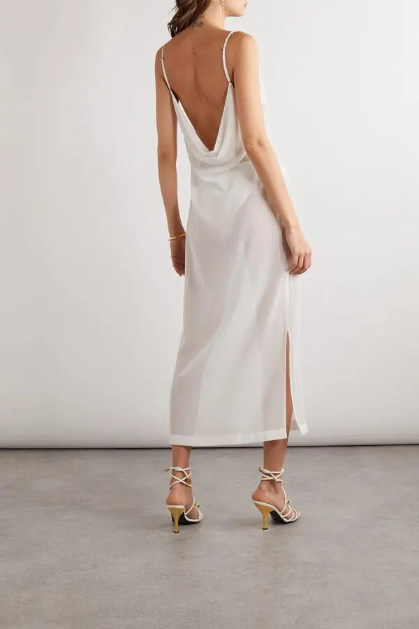 Bottega Veneta Draped Cotton-Sateen Midi Dress - White | Editorialist