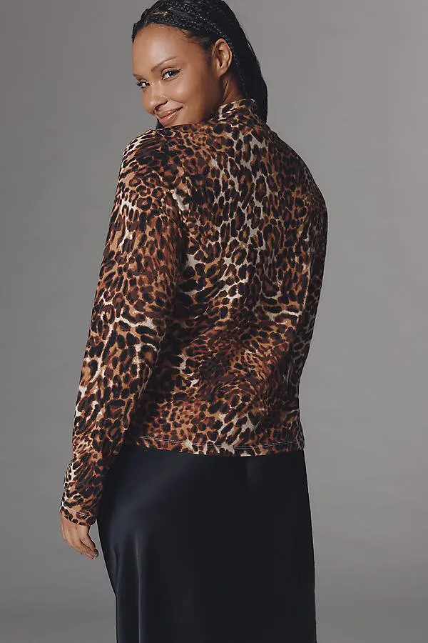 Maeve Printed Long-sleeve Turtleneck Top - Cheetah