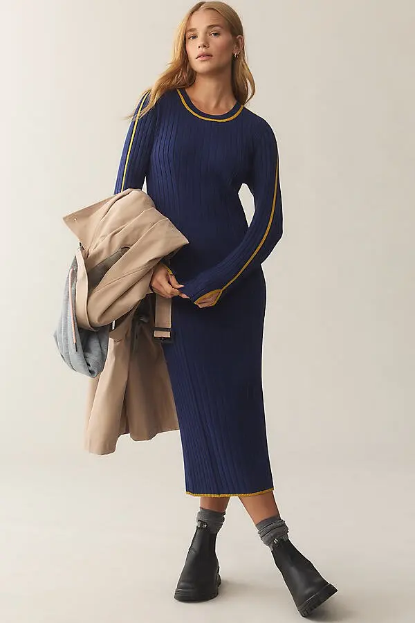 classic knit dress Square Neck Black Knit Dress with White Lining