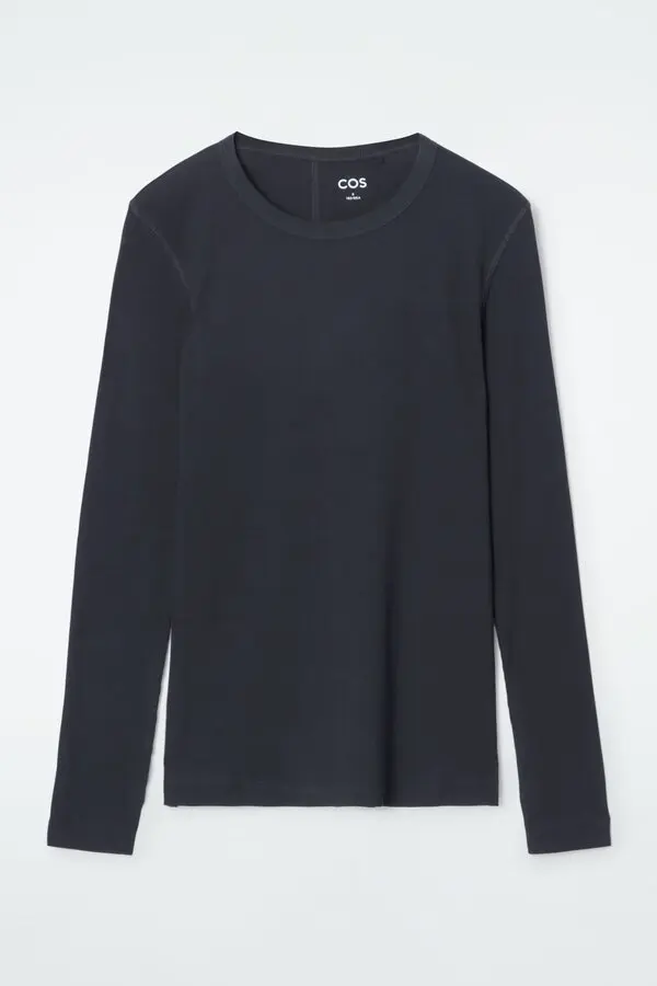 Cos Ribbed Long-sleeved Jersey Top - Blue