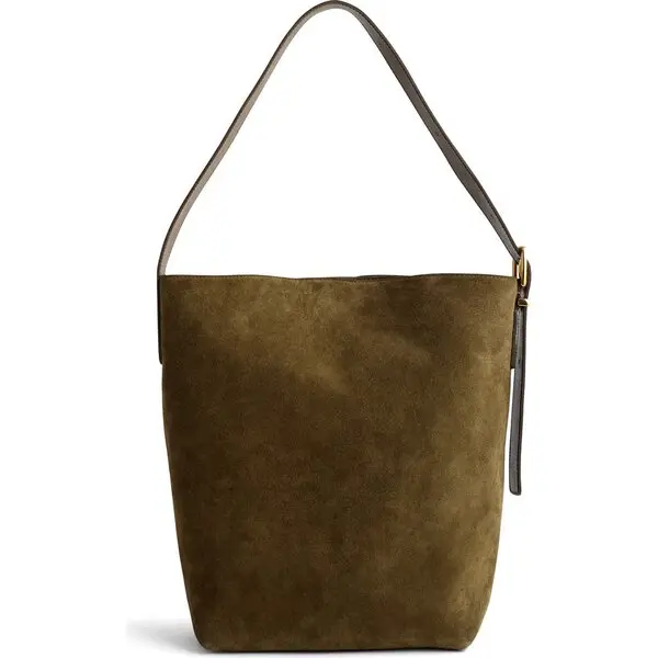 Madewell Essentials Suede Bucket Bag Shaded Olive Editorialist