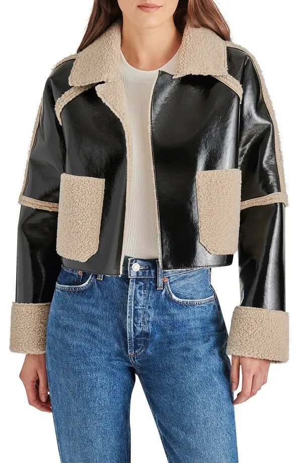 Steve Madden Salma Faux Leather & Faux Shearling Crop Jacket