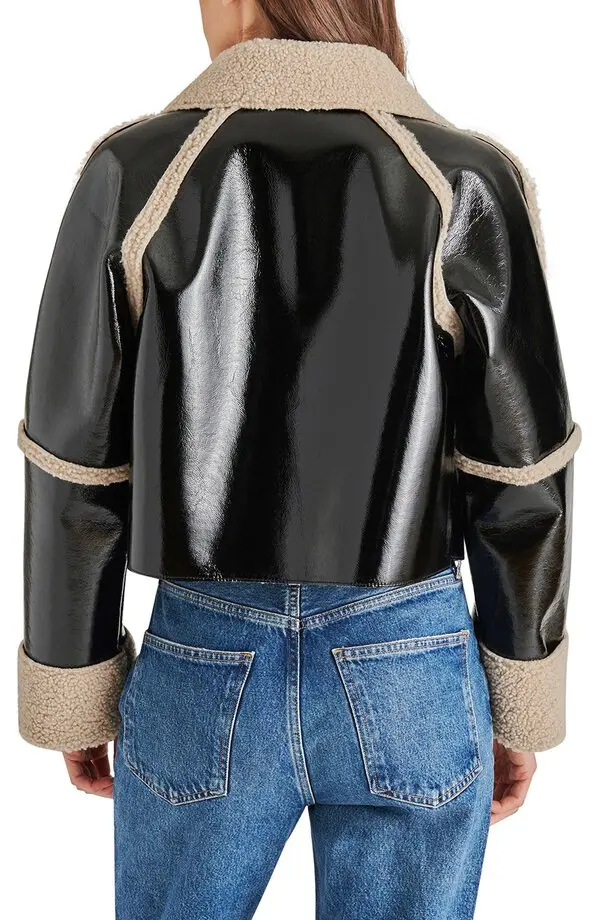 Steve Madden Salma Faux Leather & Faux Shearling Crop Jacket