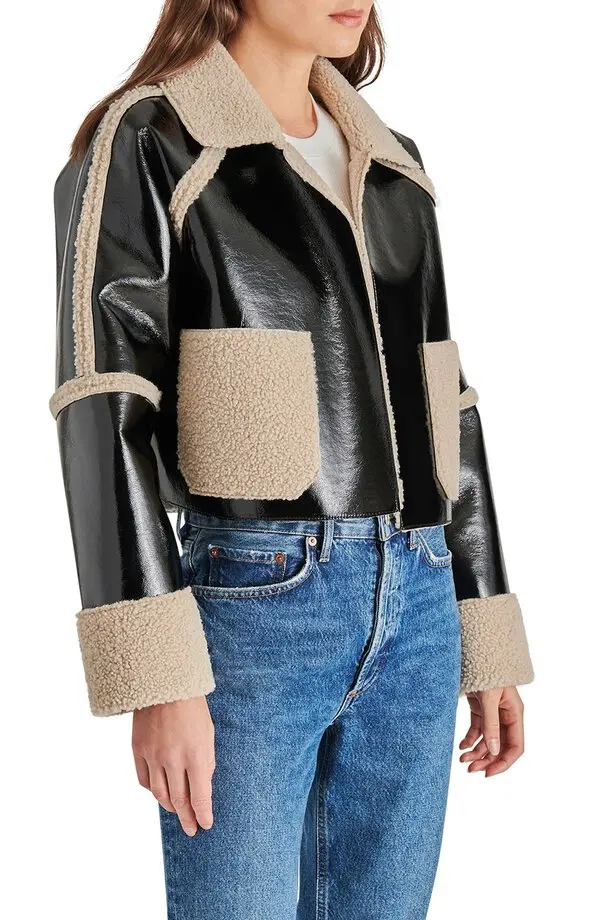 Steve Madden Salma Faux Leather & Faux Shearling Crop Jacket