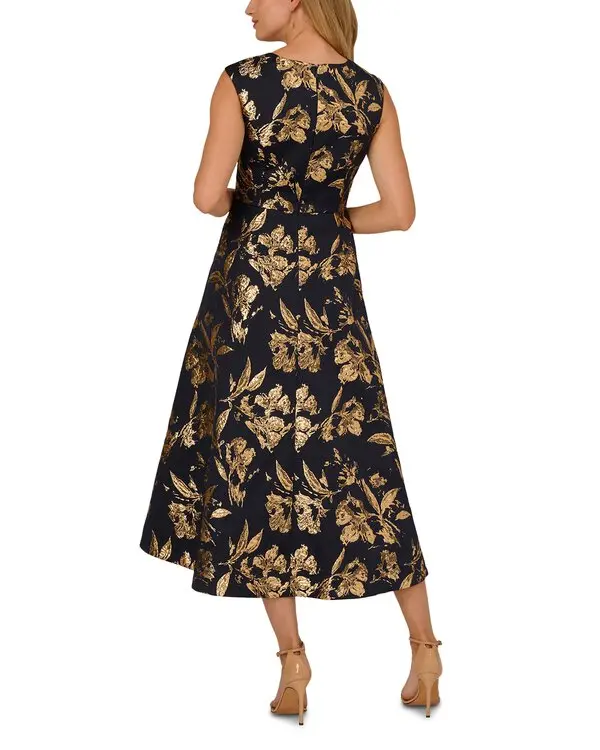 Adrianna Papell High-Low Metallic Jacquard Midi Dress In Navy/Gold - 25%  Off | Editorialist