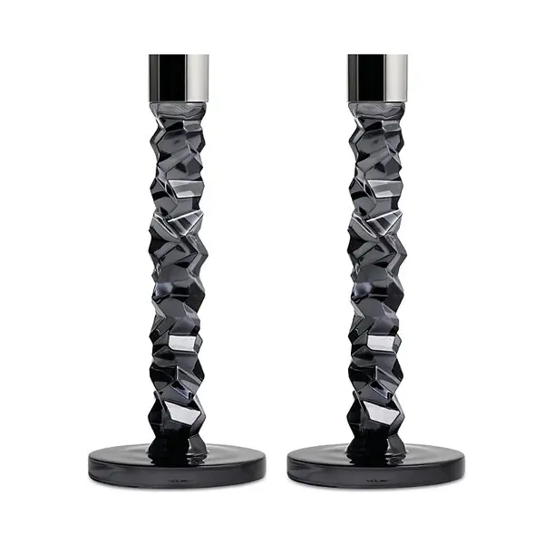 ORREFORS Carat Medium Graphite Candlesticks, Set Of 2 - Graphite/silver