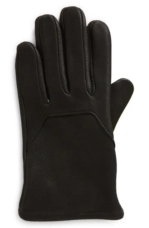 Nordstrom Leather Gloves With Faux Fur Lining - Black