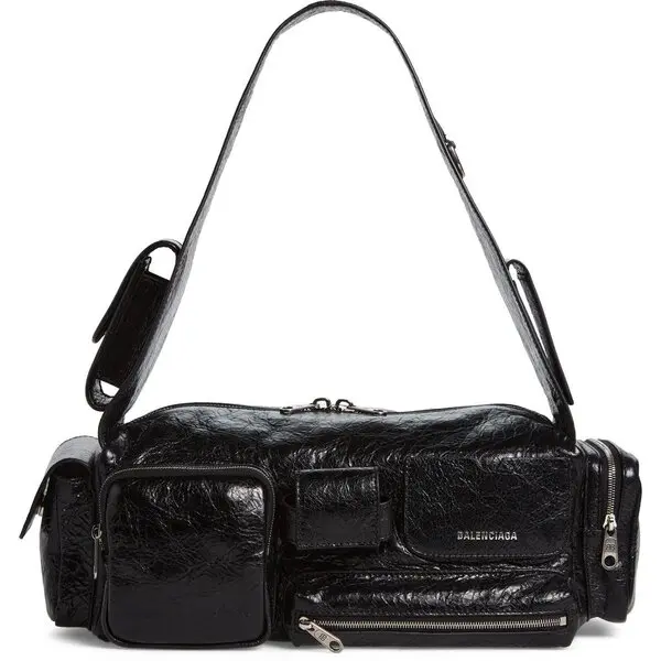 Balenciaga Small Superbusy Crinkle Leather Sling Bag - Black