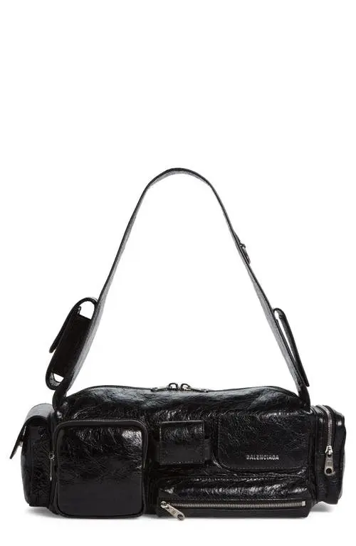 Balenciaga Small Superbusy Crinkle Leather Sling Bag - Black