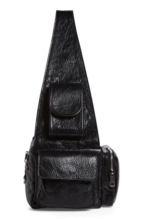 Balenciaga Small Superbusy Crinkle Leather Sling Bag - Black