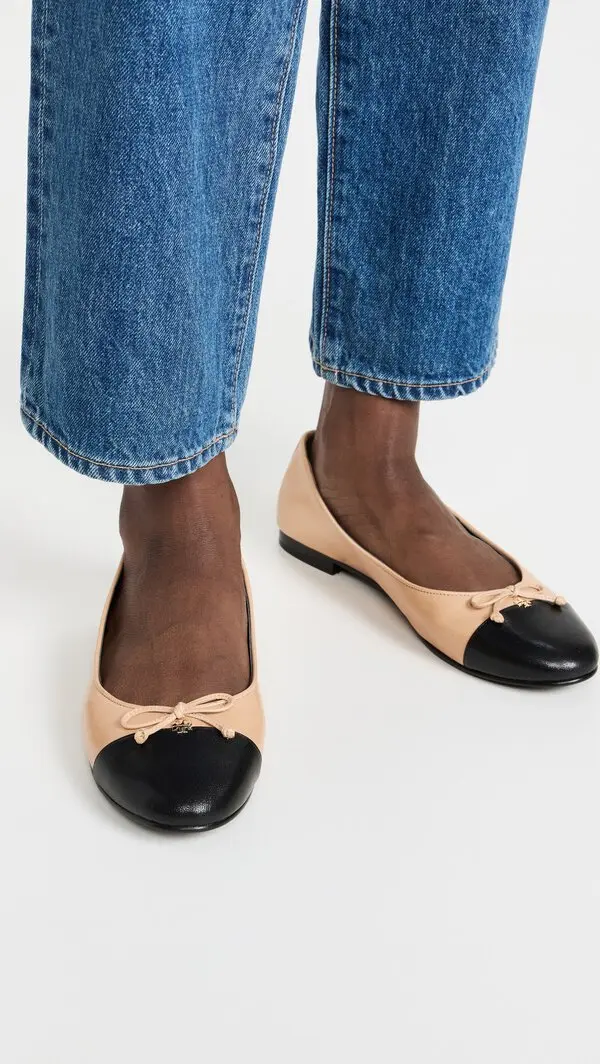 Tory Burch Cap-toe Ballet Flats - Ginger Shortbread/black