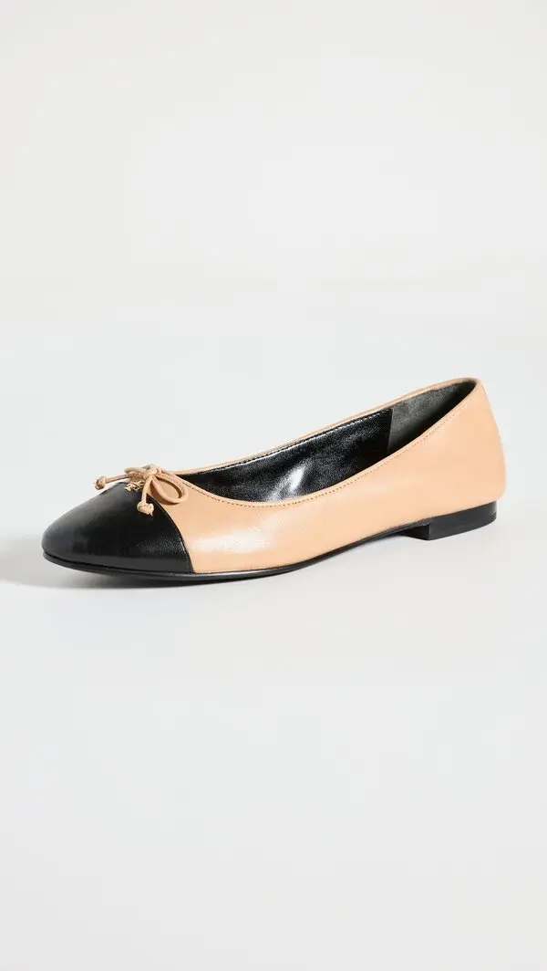 Tory Burch Cap-Toe Ballet Flats Ginger Shortbread/Black