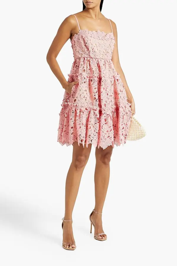 Oscar De La Renta Tiered Guipure Lace Mini Dress In Pastel Pink - 75% Off |  Editorialist
