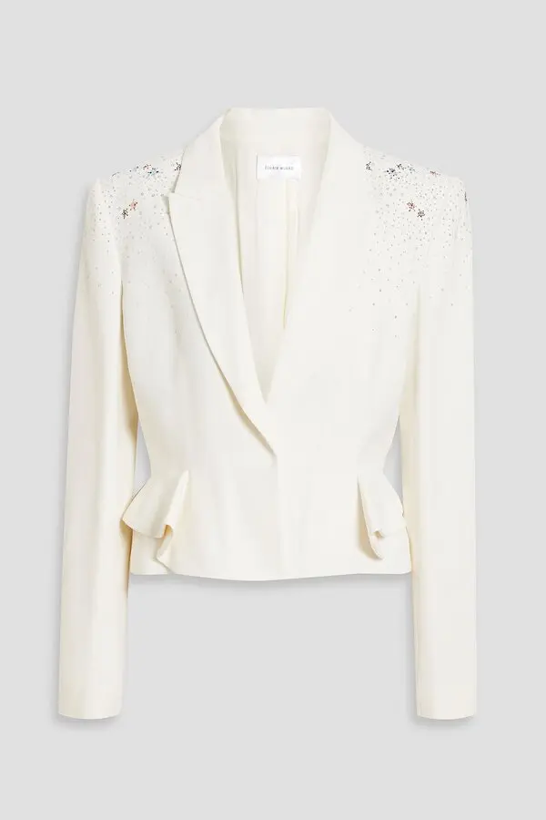 Zuhair Murad Crystal-embellished Pinstriped Peplum Blazer - Ivory