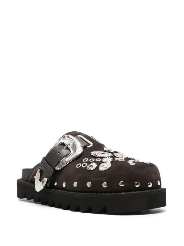 Toga Eyelet-detailing Leather Mules - Brown
