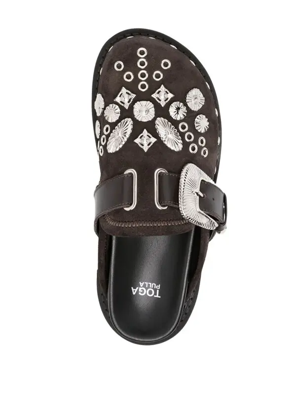 Toga Eyelet-detailing Leather Mules - Brown