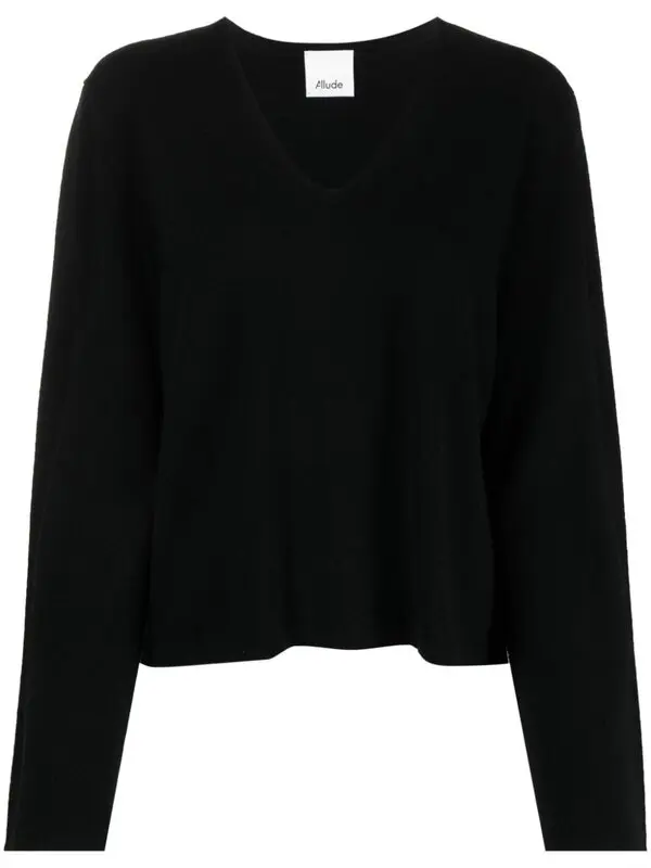 ALLUDE V-neck Wool-cashmere Blend Jumper