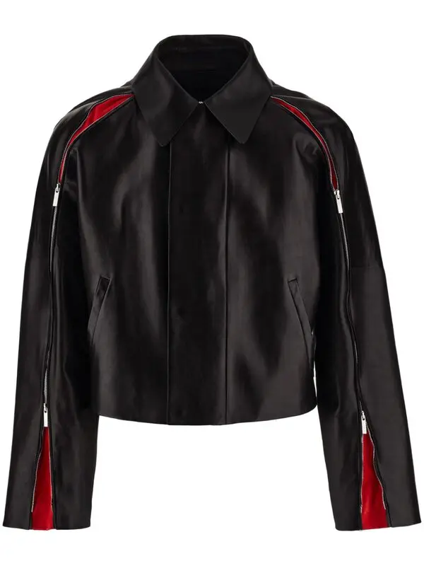 FERRAGAMO Contrasting-panels Zip-up Leather Jacket