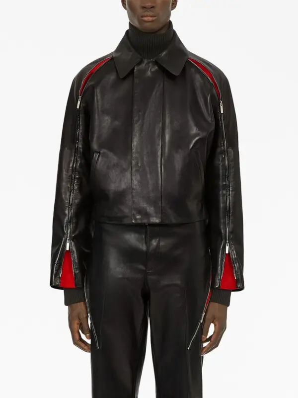 FERRAGAMO Contrasting-panels Zip-up Leather Jacket
