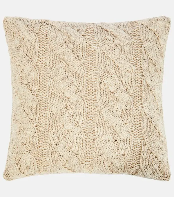 Brunello Cucinelli Cable-knit Linen And Silk Cushion - Beige
