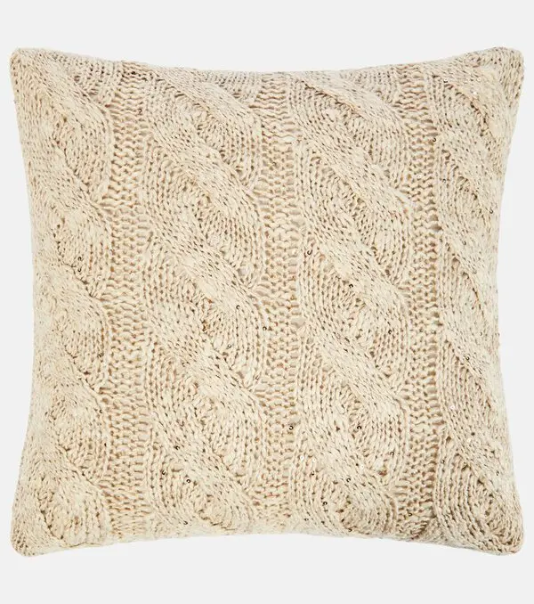Brunello Cucinelli Cable-knit Linen And Silk Cushion - Beige