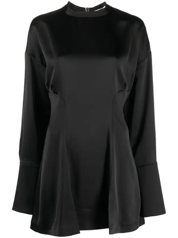 GENNY Long-sleeved Satin Blouse - Black