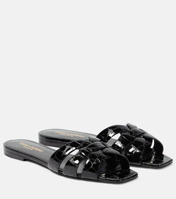 Saint Laurent Tribute Nu Pieds 05 Leather Slides - Black