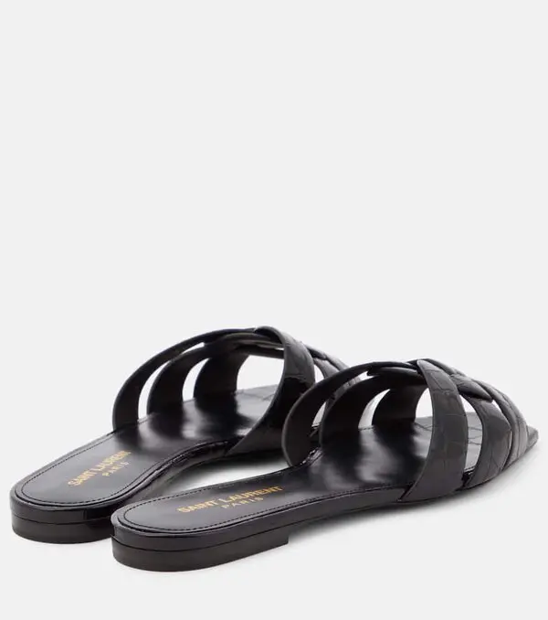 Saint Laurent Tribute Nu Pieds 05 Leather Slides - Black