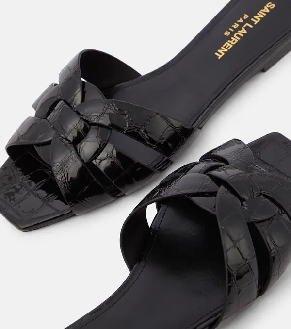 Saint Laurent Tribute Nu Pieds 05 Leather Slides - Black