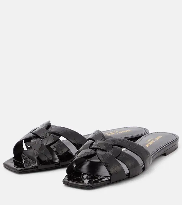 Saint Laurent Tribute Nu Pieds 05 Leather Slides - Black
