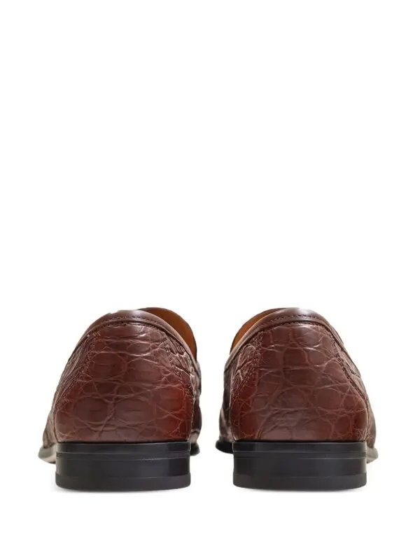 FERRAGAMO Gancini Embossed Crocodile Loafers - Brown