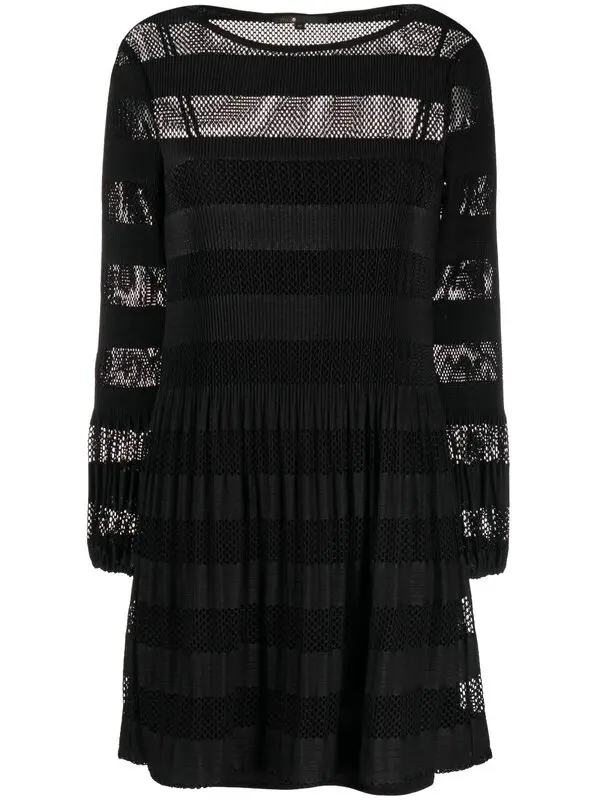 Maje Long-sleeved Open-knit Minidress - Black