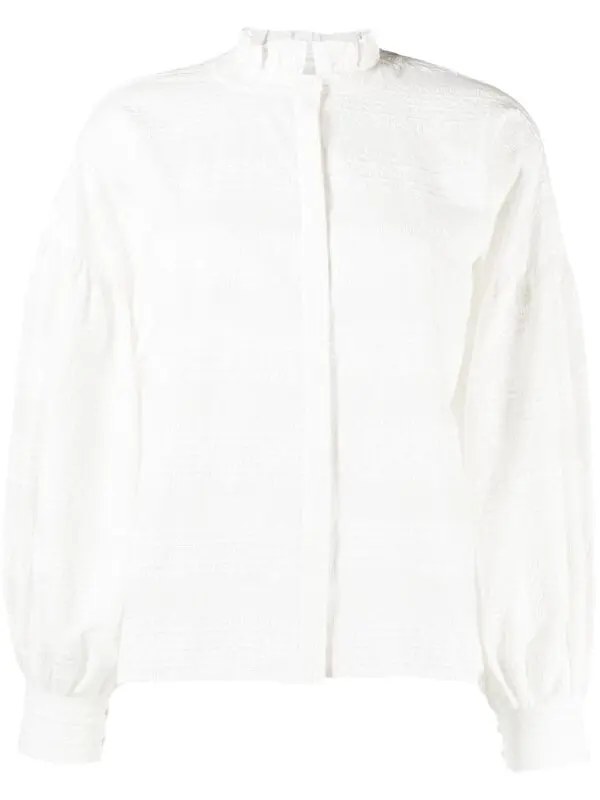 Maje Embroidered Ruffled Shirt - White