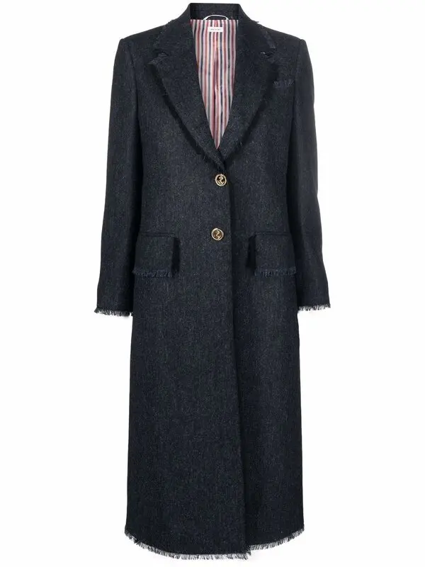 Thom Browne Tweed Single-breasted Coat - Blue