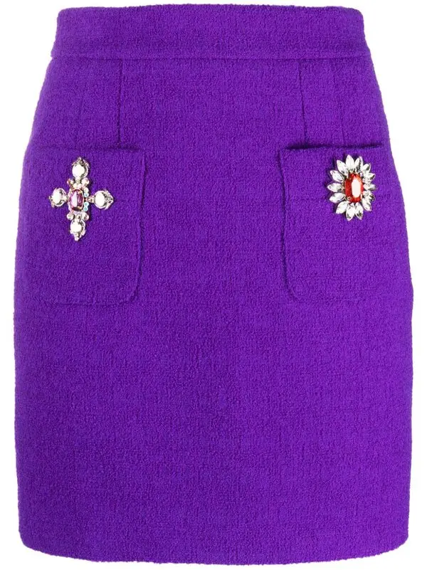 Moschino Brooch Embellished High-waisted Skirt - Purple