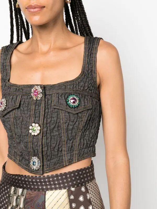 Moschino Embellished Denim Bustier
