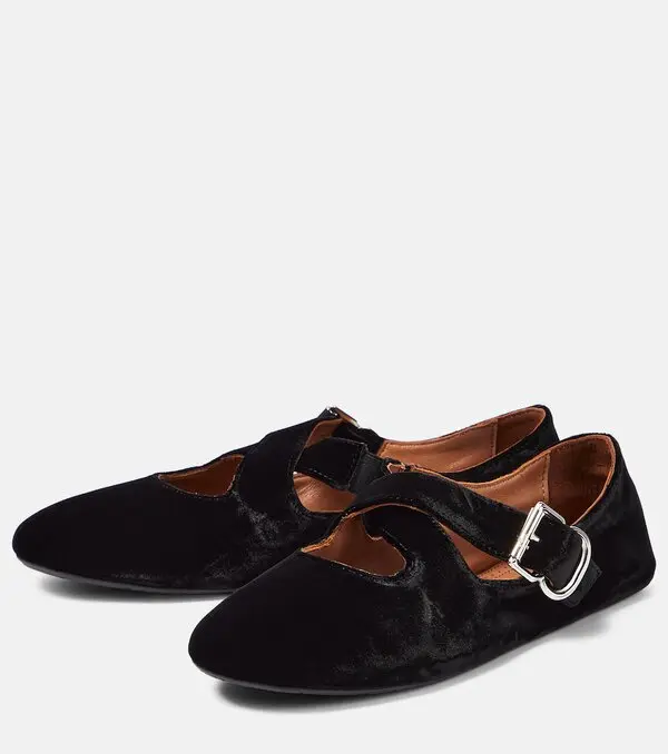 Alaïa Criss Cross Velvet Ballet Flat