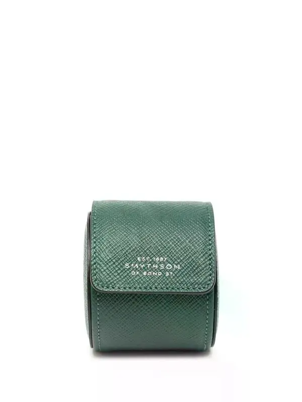 Smythson Panama Leather Single Watch Roll - Green