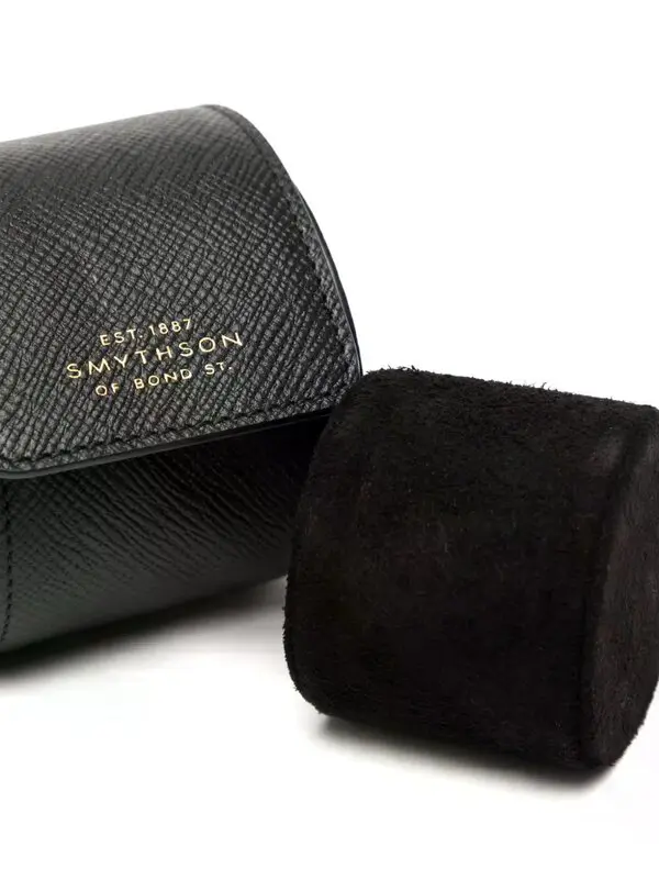 Smythson Panama Leather Single Watch Roll - Black