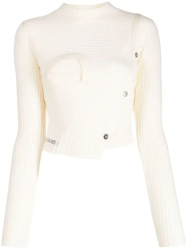 FENG CHEN WANG Asymmetric Ribbed-knit Jumper - White