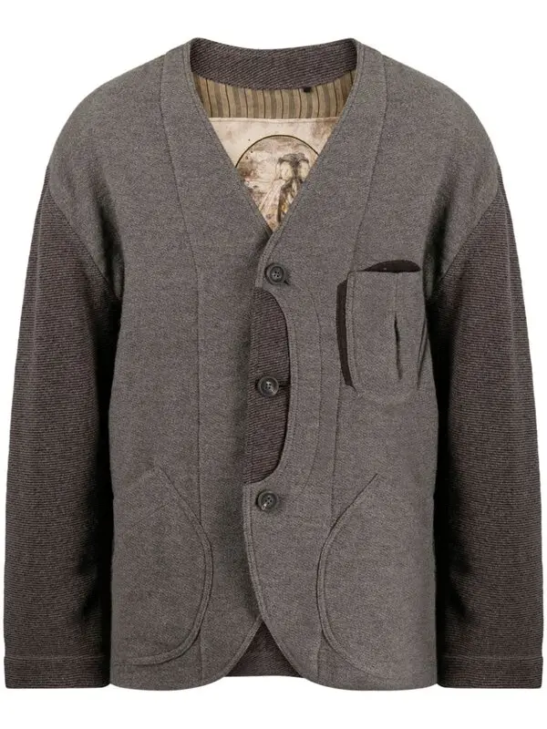 ZIGGY CHEN Patchwork-design V-neck Jacket